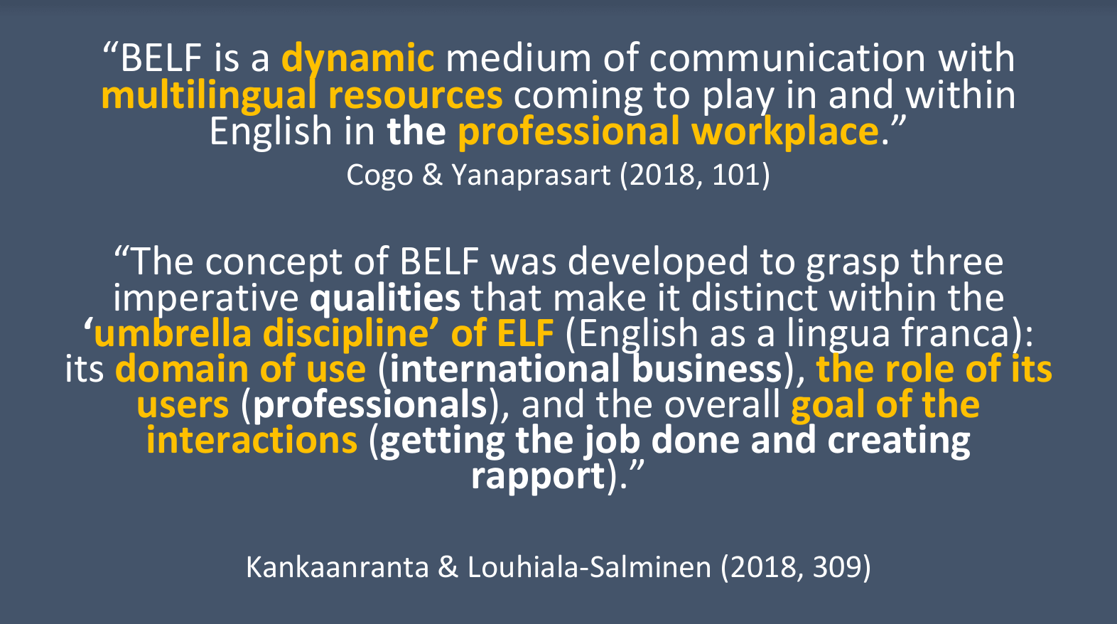 Materials for BELF-oriented teaching